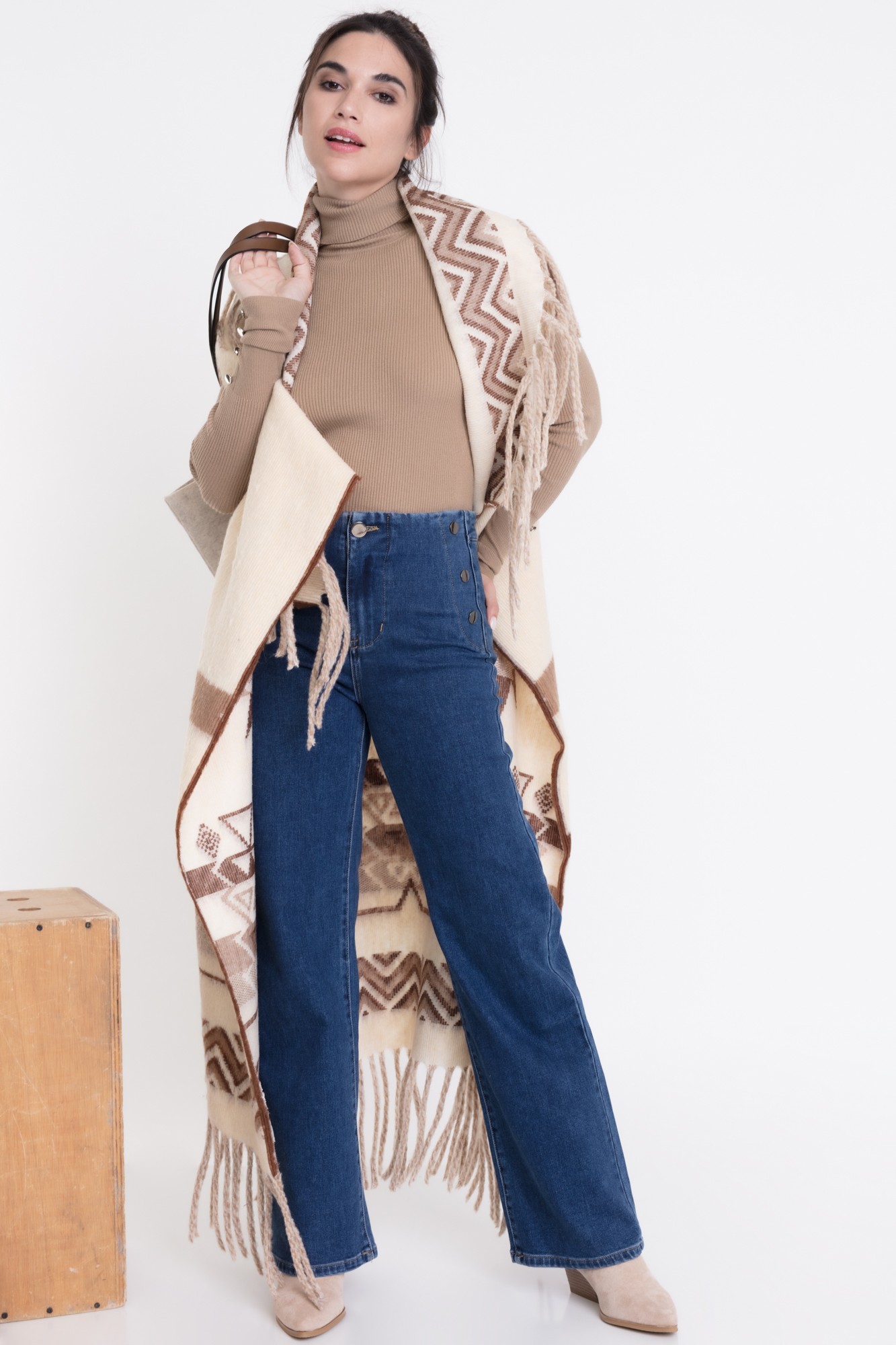 MAXI CHALECO AZTECA FLECOS CAMEL